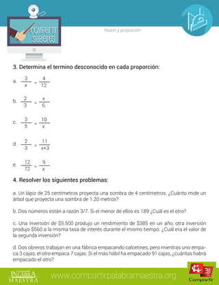 Guía para estudiantes: Razón y proporción | PDF