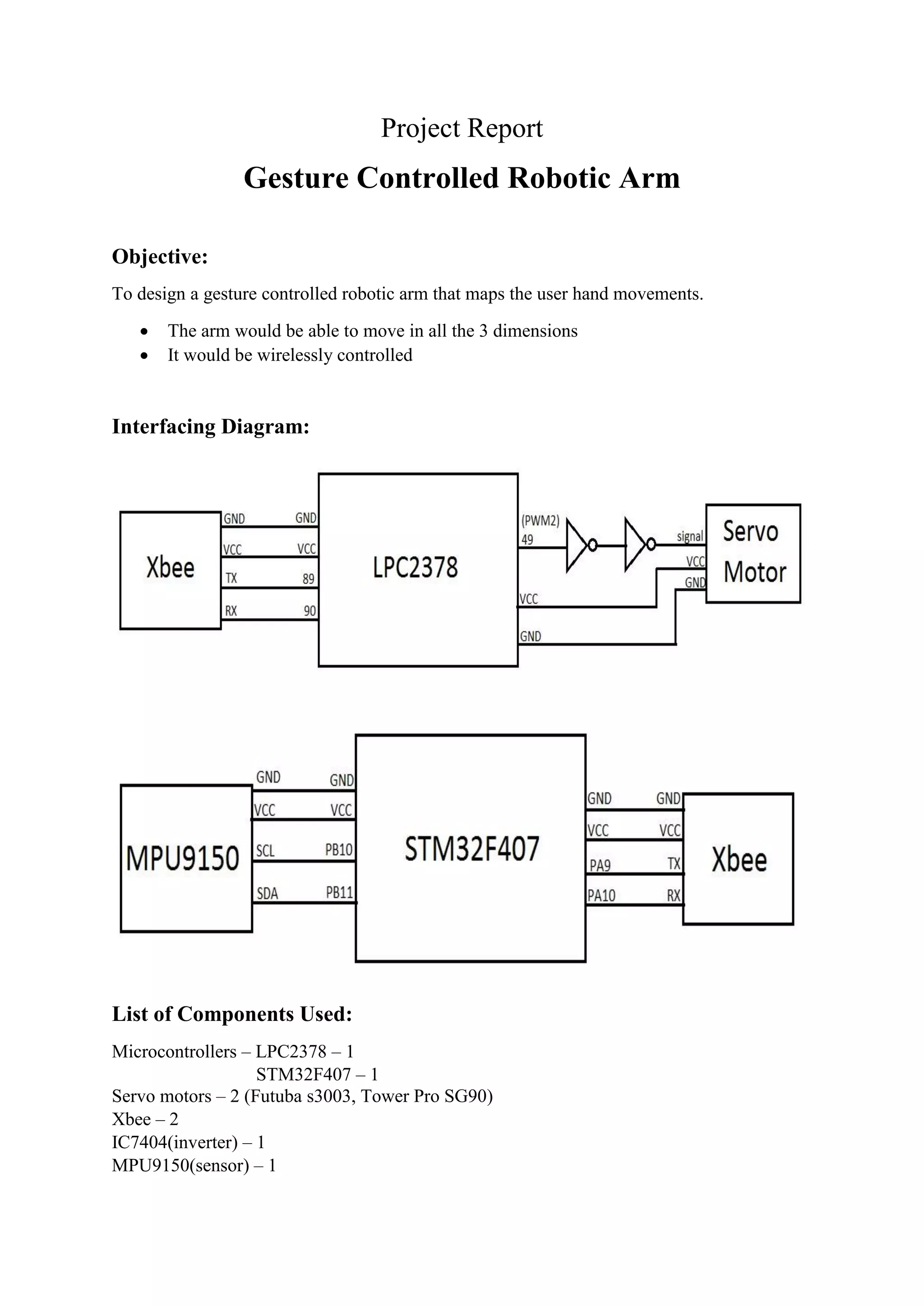 Gesture controlled robotic arm embedded systems project | PDF