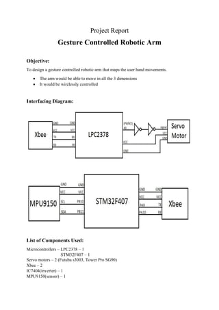 Gesture controlled robotic arm embedded systems project | PDF