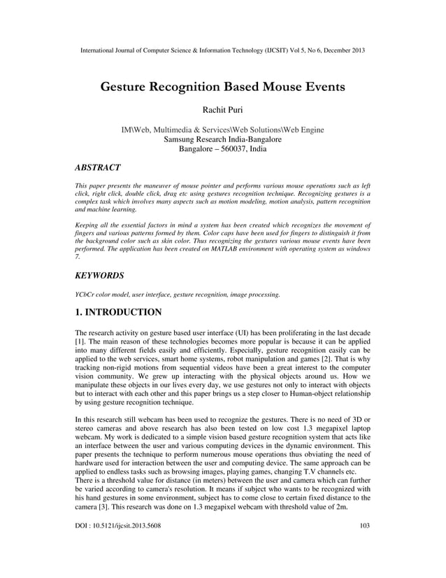 Gesture Recognition Based Mouse Events | PDF