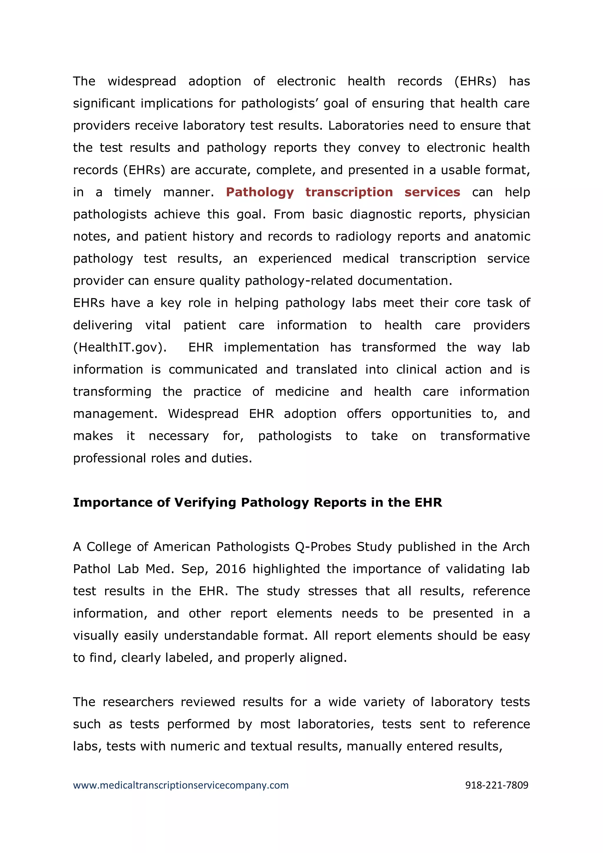 Get accurate laboratory results in the ehr with pathology transcription ...