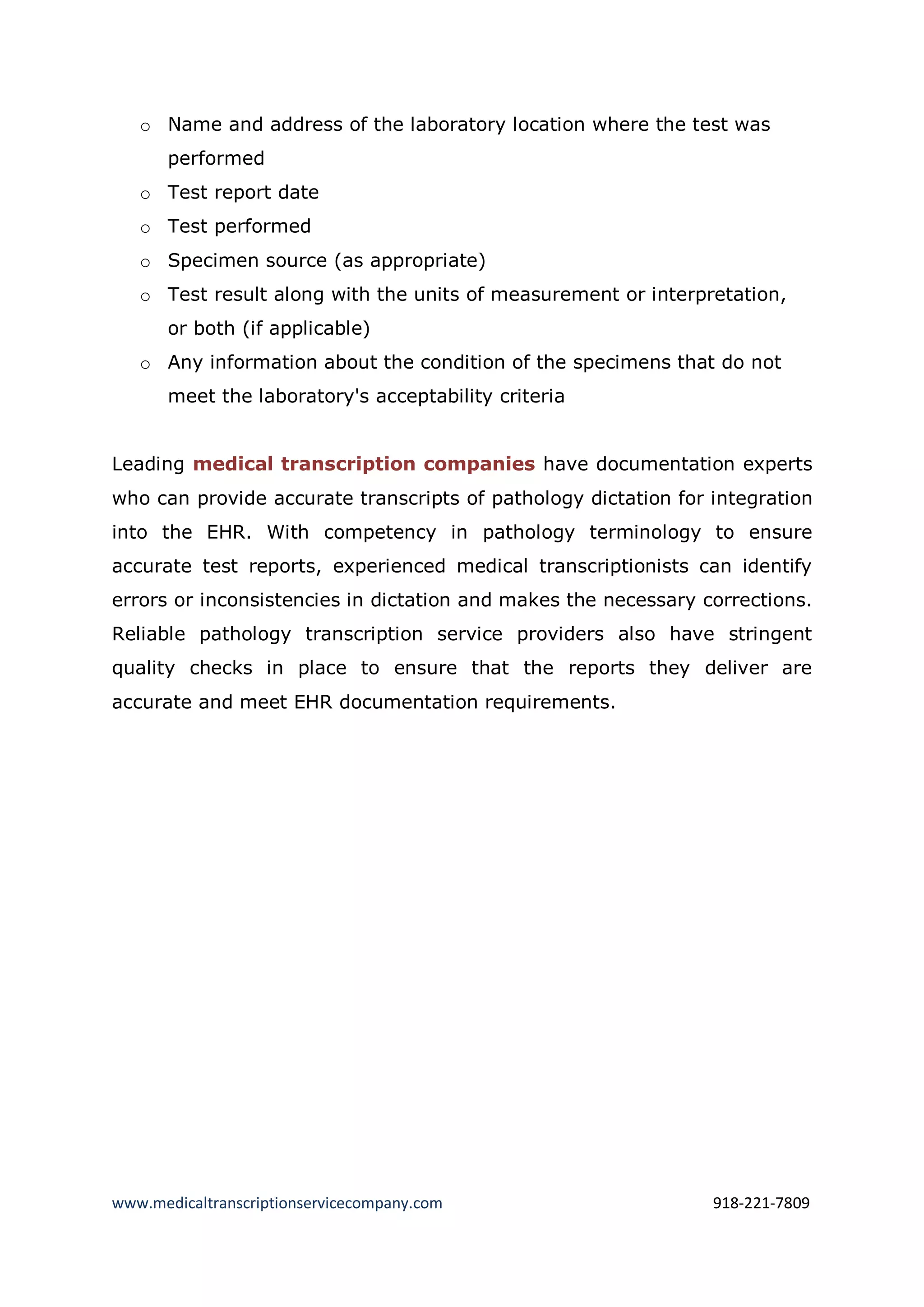 Get accurate laboratory results in the ehr with pathology transcription | PDF