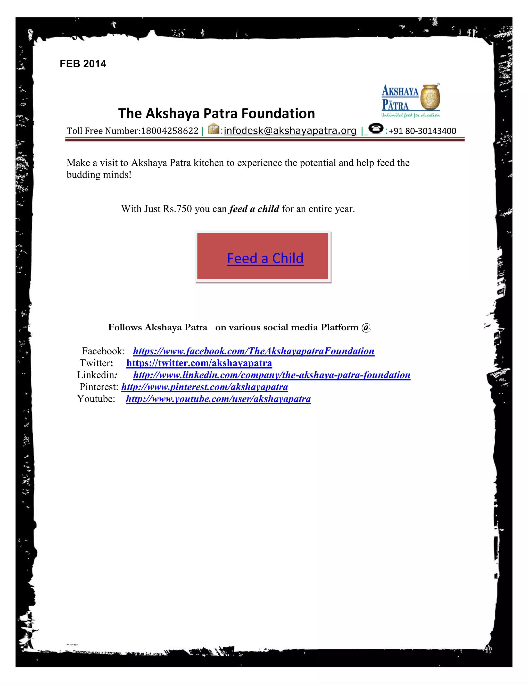 Get a hands-on experience of Akshaya Patra Kitchen in Bangalore | PDF