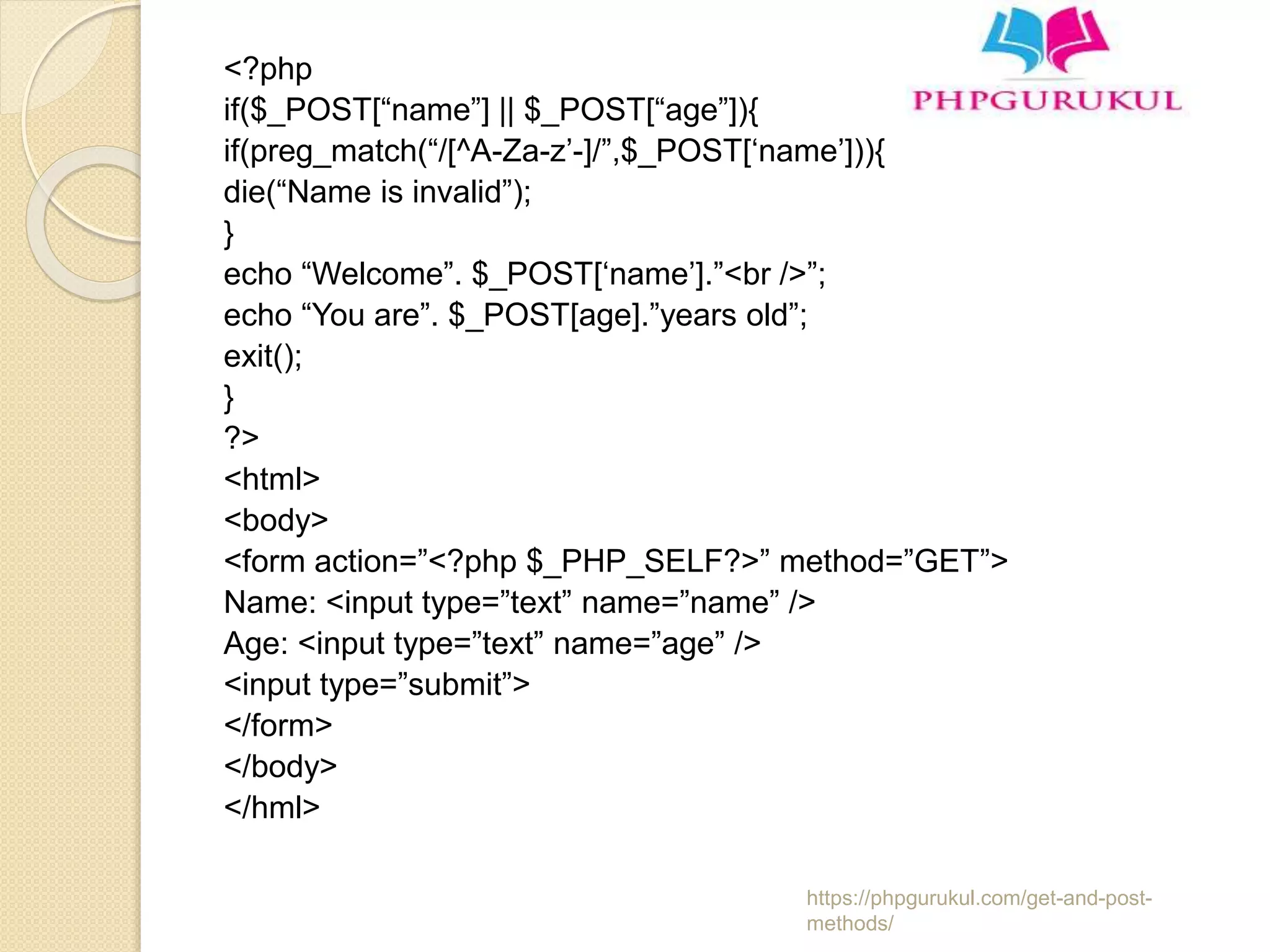 Get and post methods in php - phpgurukul | PPTX