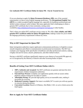 Get Authentic OET Certificate Online for Qatar PR.pdf