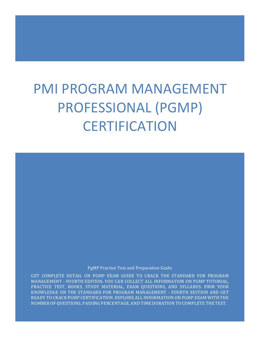 Get Complete Detail on PMI Program Management Professional (PgMP ...