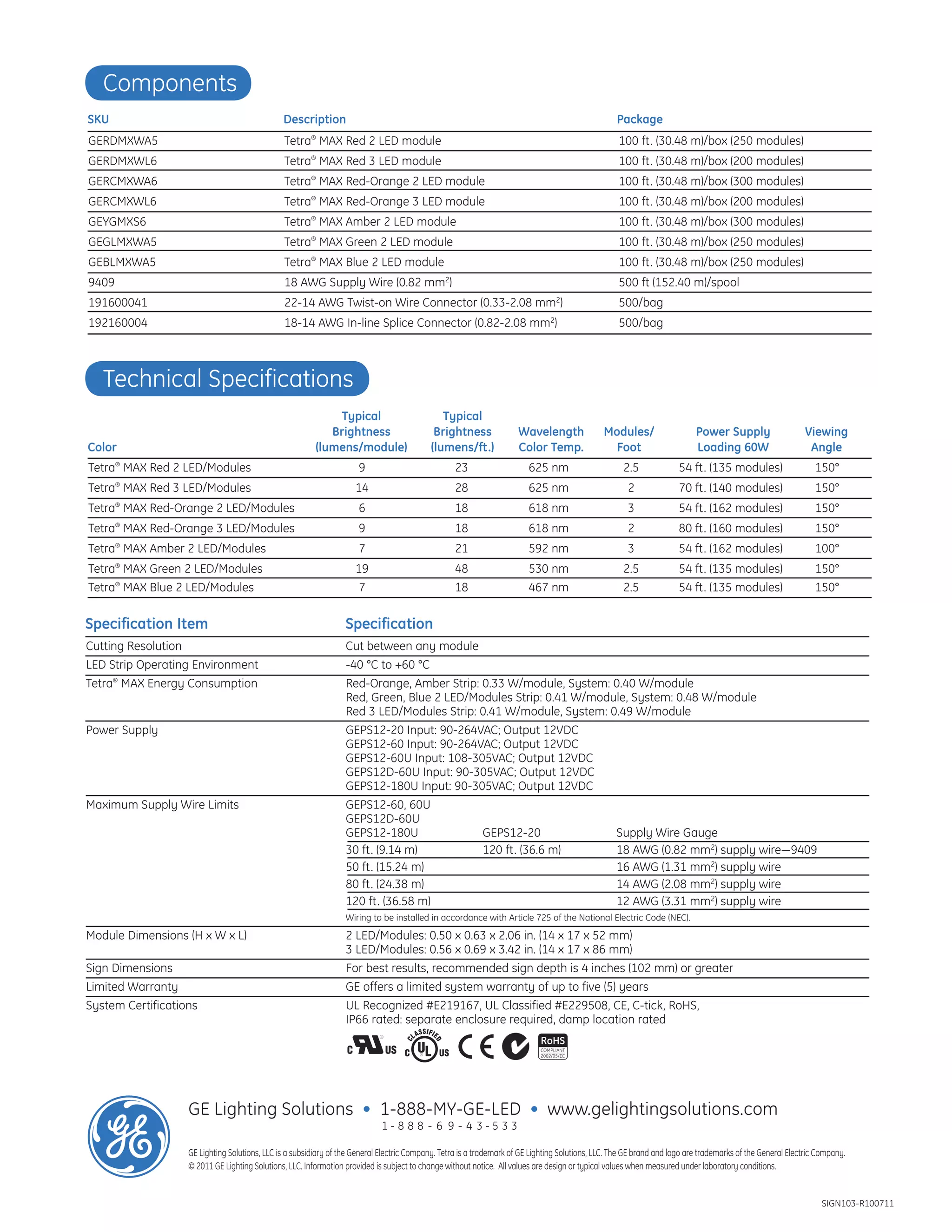 Ge Tetra Max Color Data Sheet | PDF