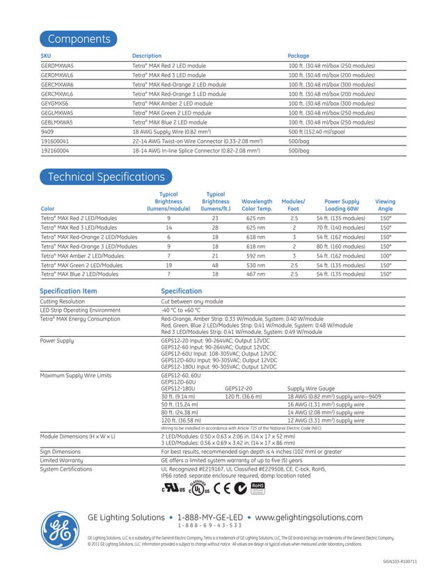 Ge Tetra Max Color Data Sheet | PDF