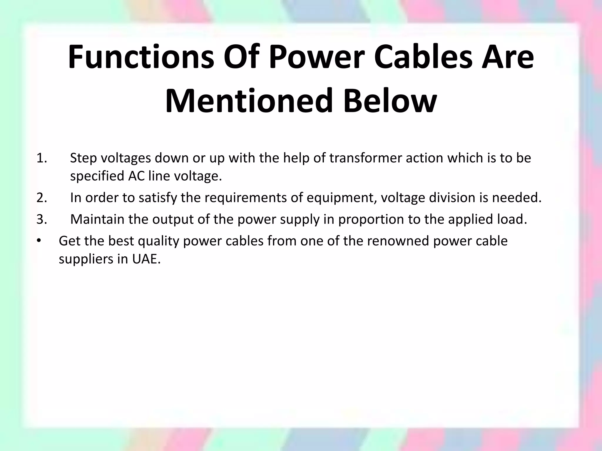 Prominent uses of power cables | PPT