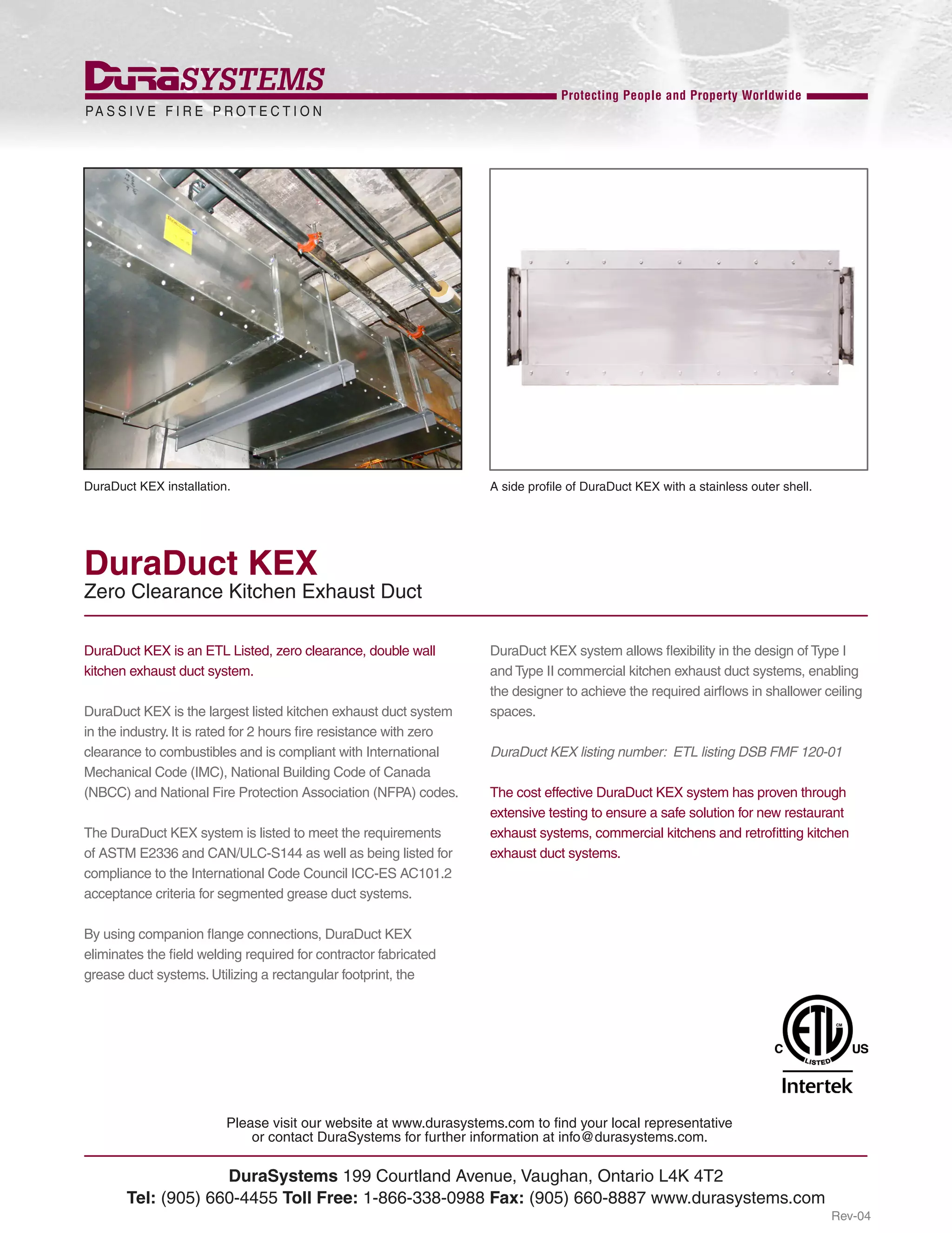 Get kitchen exhaust duct system by dura systems | PDF