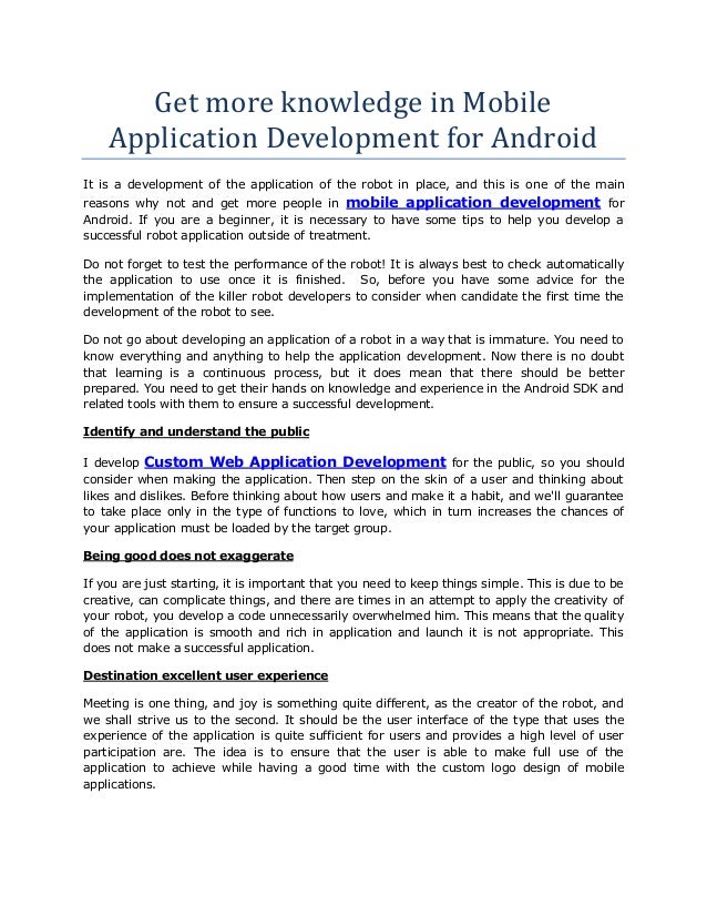 Get More Knowledge In Mobile Application Development For Android