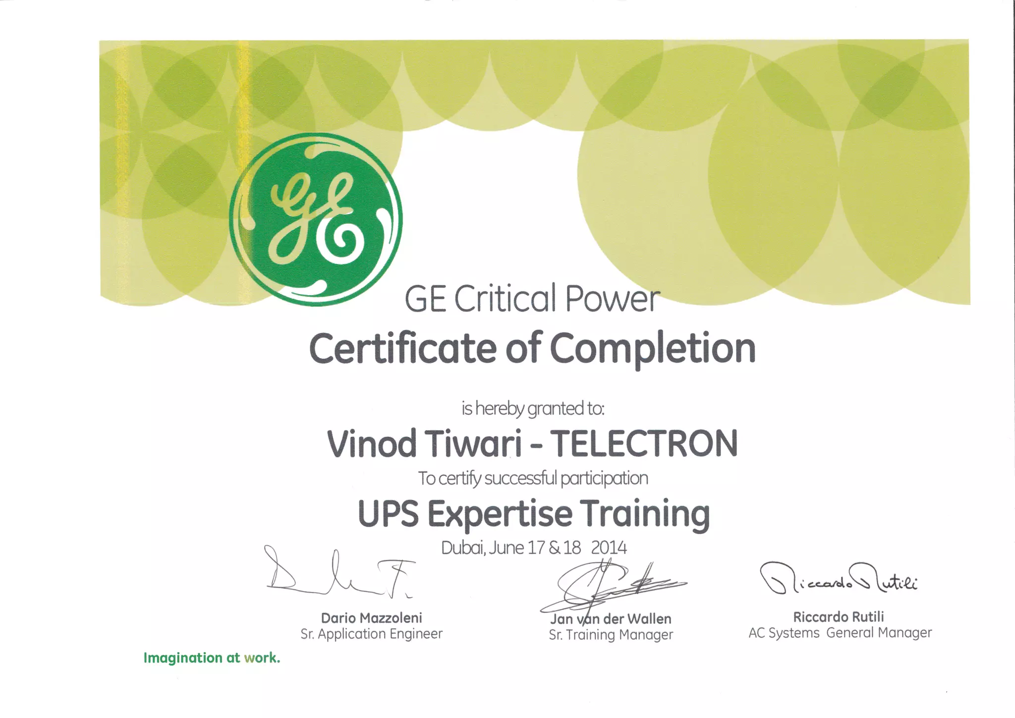 GE - UPS Expertise Training Certificate | PDF