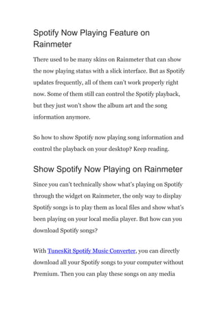 Get Rainmeter Spotify Visualizer and Now Playing Feature | PDF