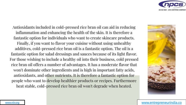 Get Started Today with Cold Pressed Rice Bran Oil (Edible Oil) Production! | PPT