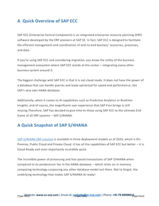 Complete SAP ECC to SAP S/4HANA Migration Guide 2024 | PDF