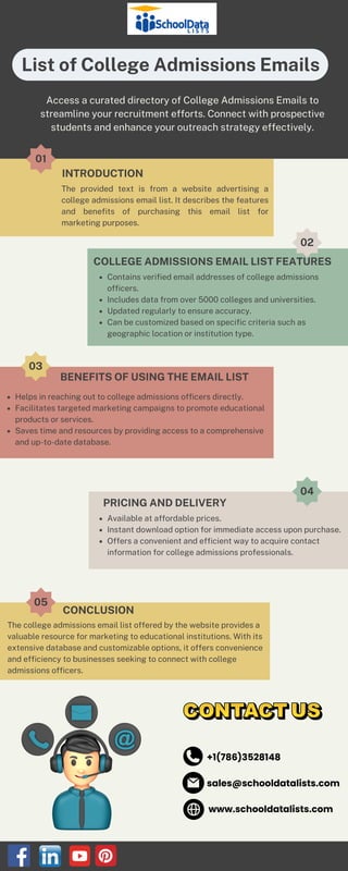 Get the List of College Admissions Emails from SchoolDataLists.pdf