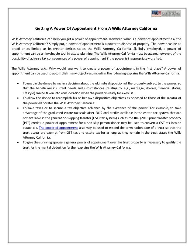 Getting A Power Of Appointment From A Wills Attorney California