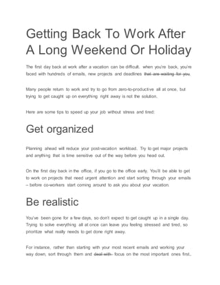 Getting back to work after a long weekend or holiday | DOCX