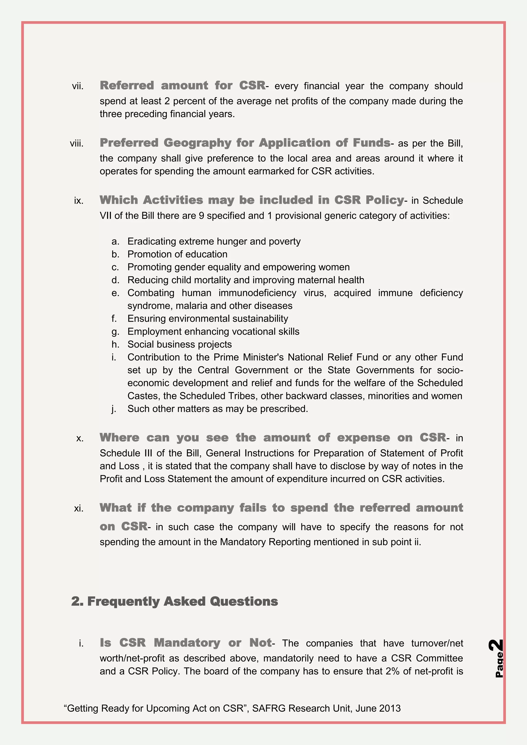 Getting Ready For Upcoming Act on CSR in India | PDF