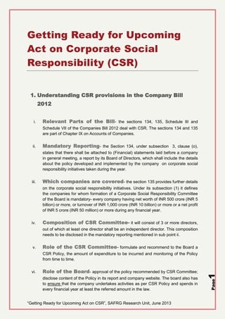 Getting Ready For Upcoming Act on CSR in India | PDF