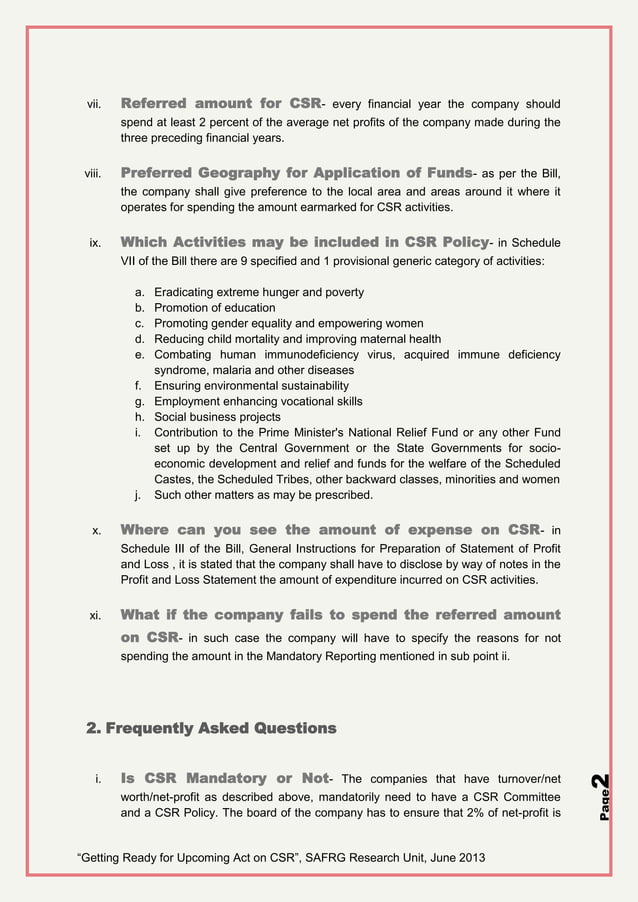 Getting Ready For Upcoming Act on CSR in India | PDF