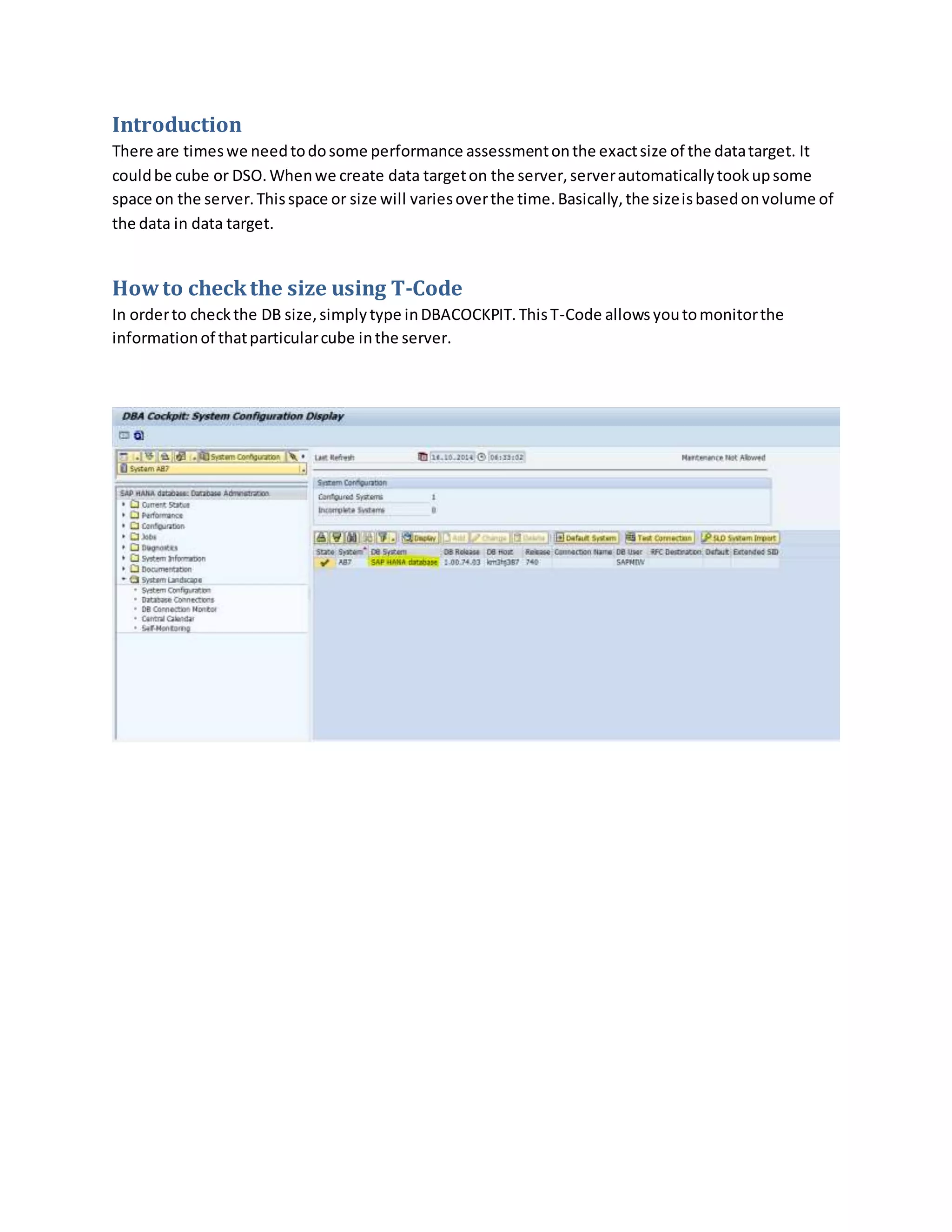 Getting size of data target in dso or infocube | DOCX