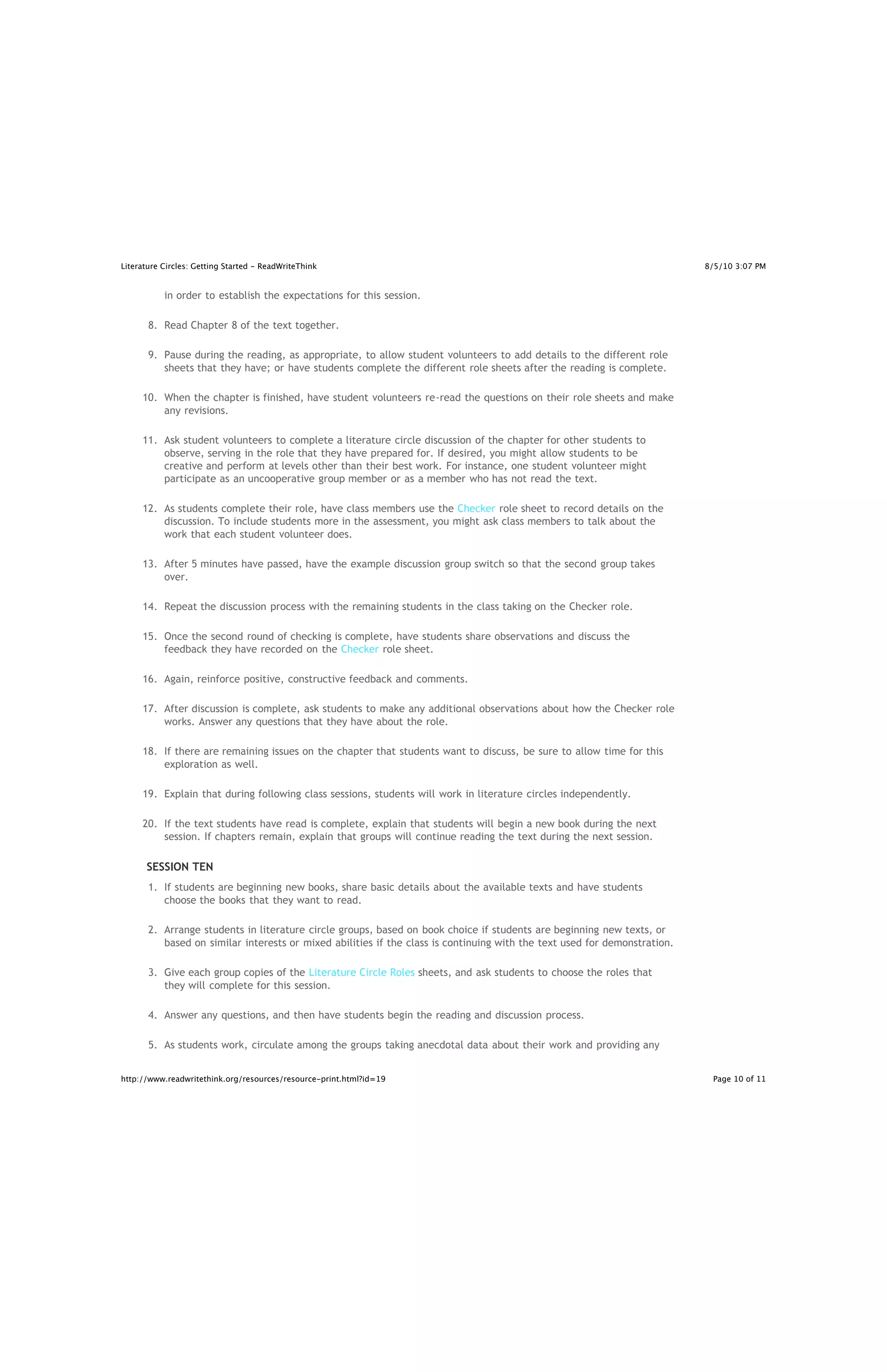 Literature Circles - Getting Started | PDF