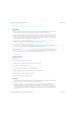 Literature Circles - Getting Started | PDF