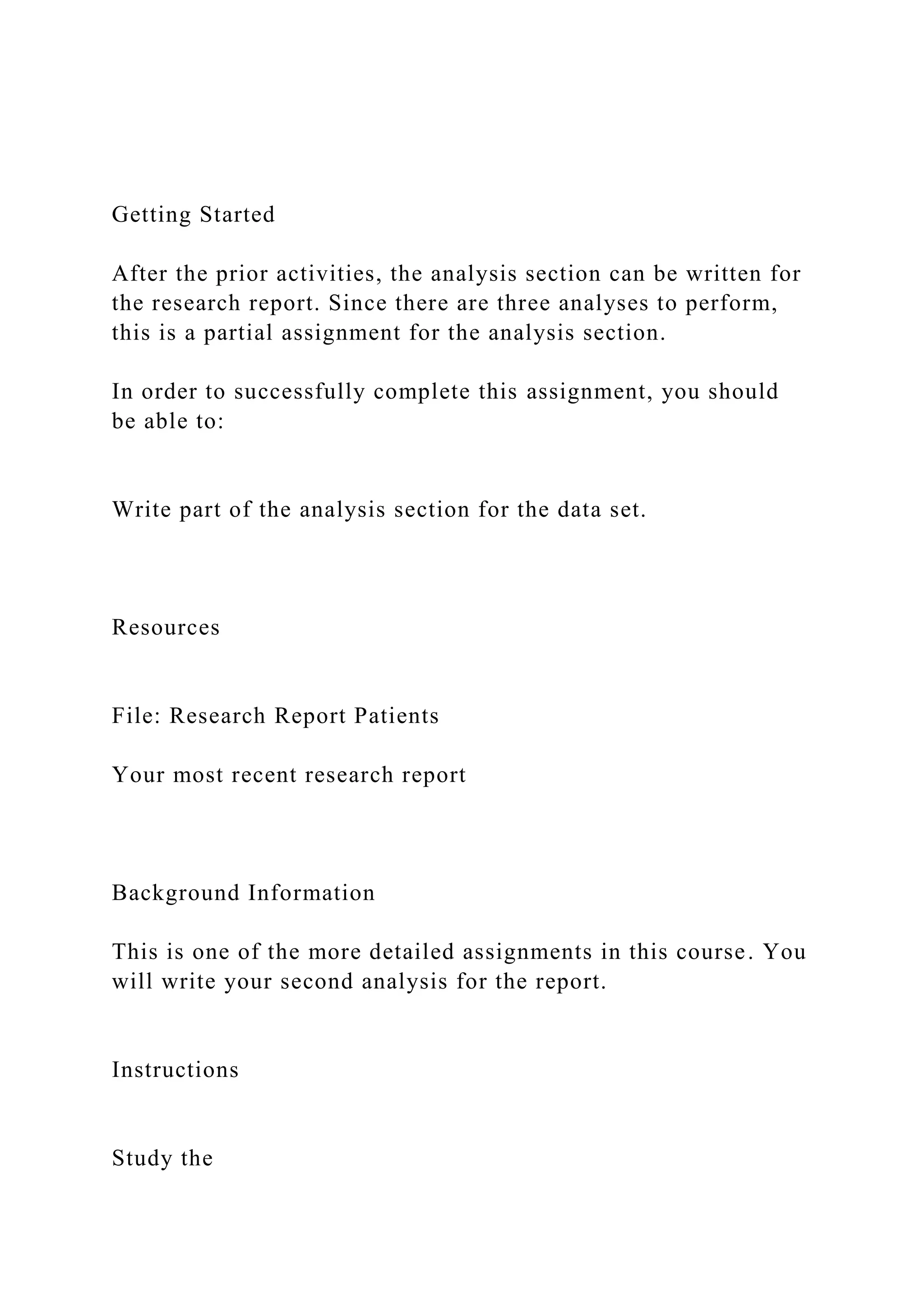 Getting StartedAfter the prior activities, the analysis sect.docx