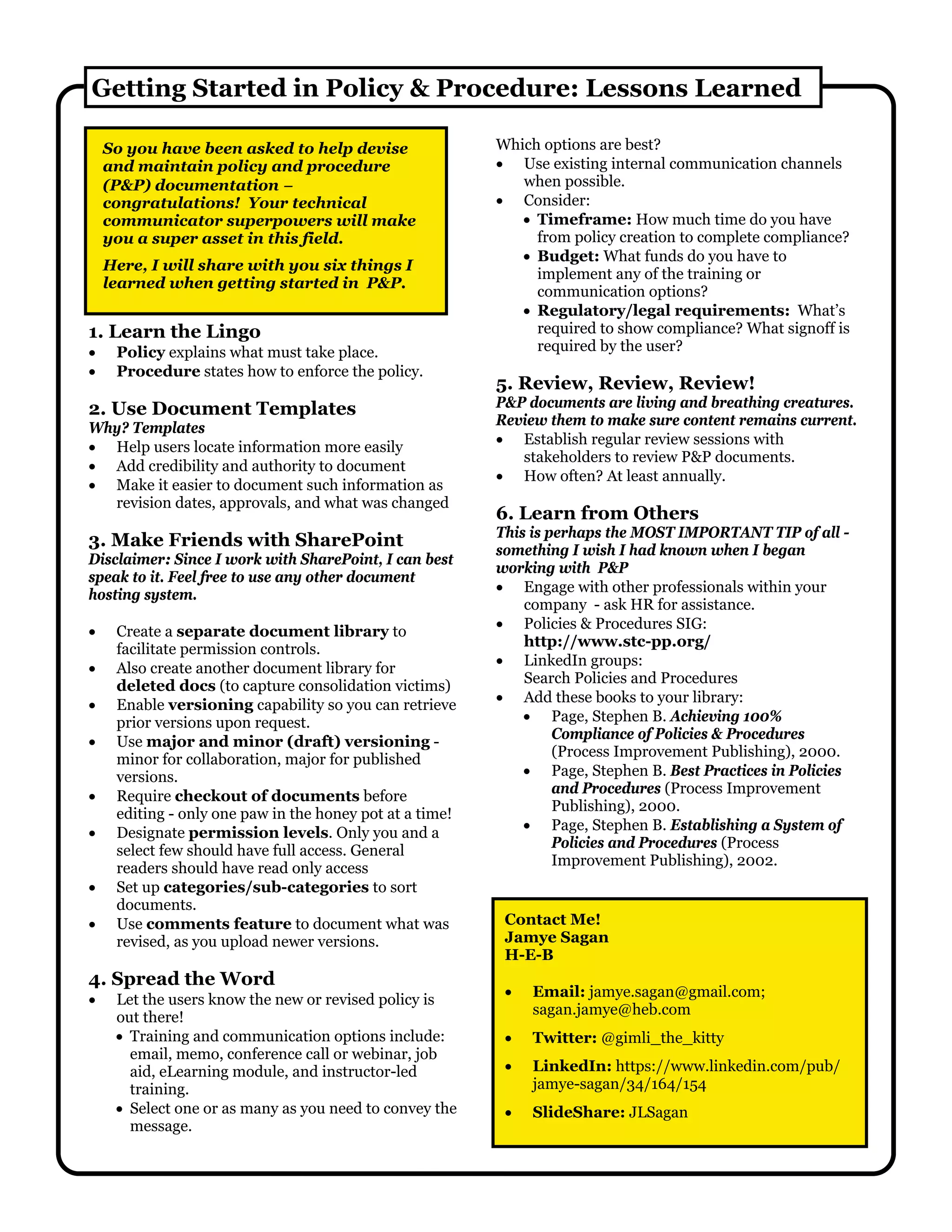 Getting Started in Policies and Procedures: Cheat Sheet | PDF