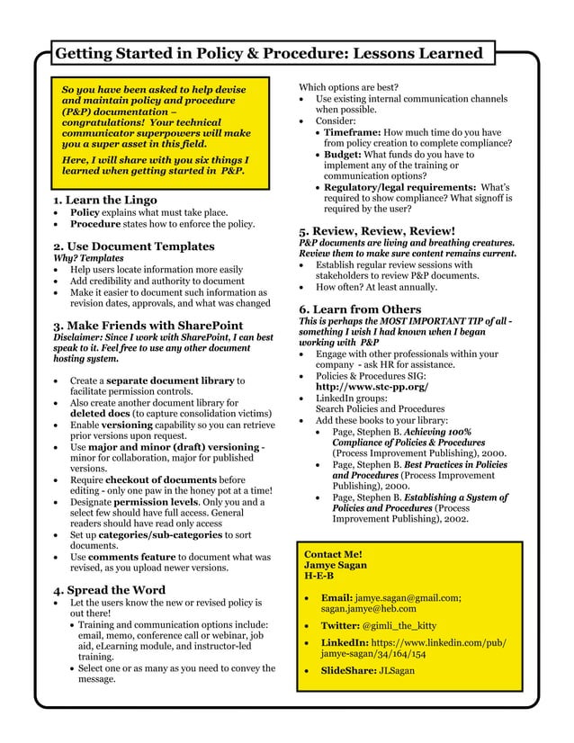 Getting Started in Policies and Procedures: Cheat Sheet | PDF