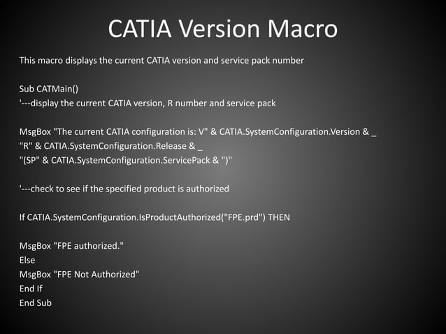 Getting Started With Catia V5 Macros Ppt 