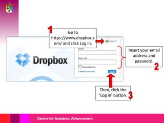 Getting started with dropbox | PPTX | Internet for Beginners | Internet