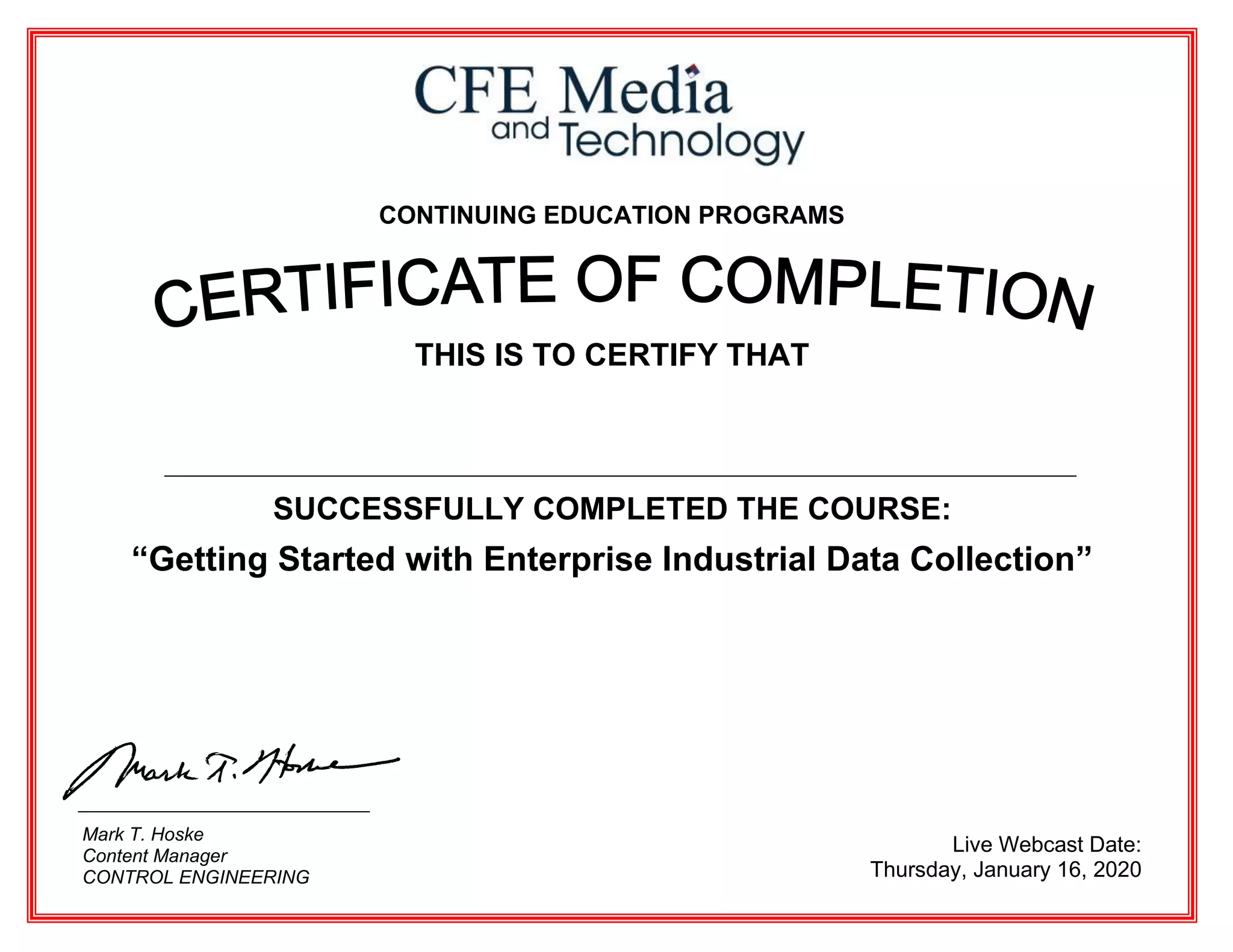 Certificate of Completion Certificate of Completion