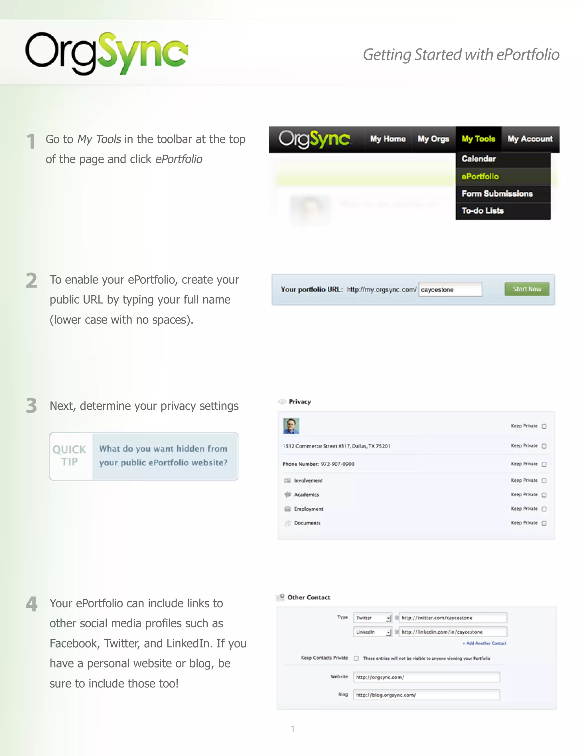 Getting started with OrgSync's ePortfolio | PDF