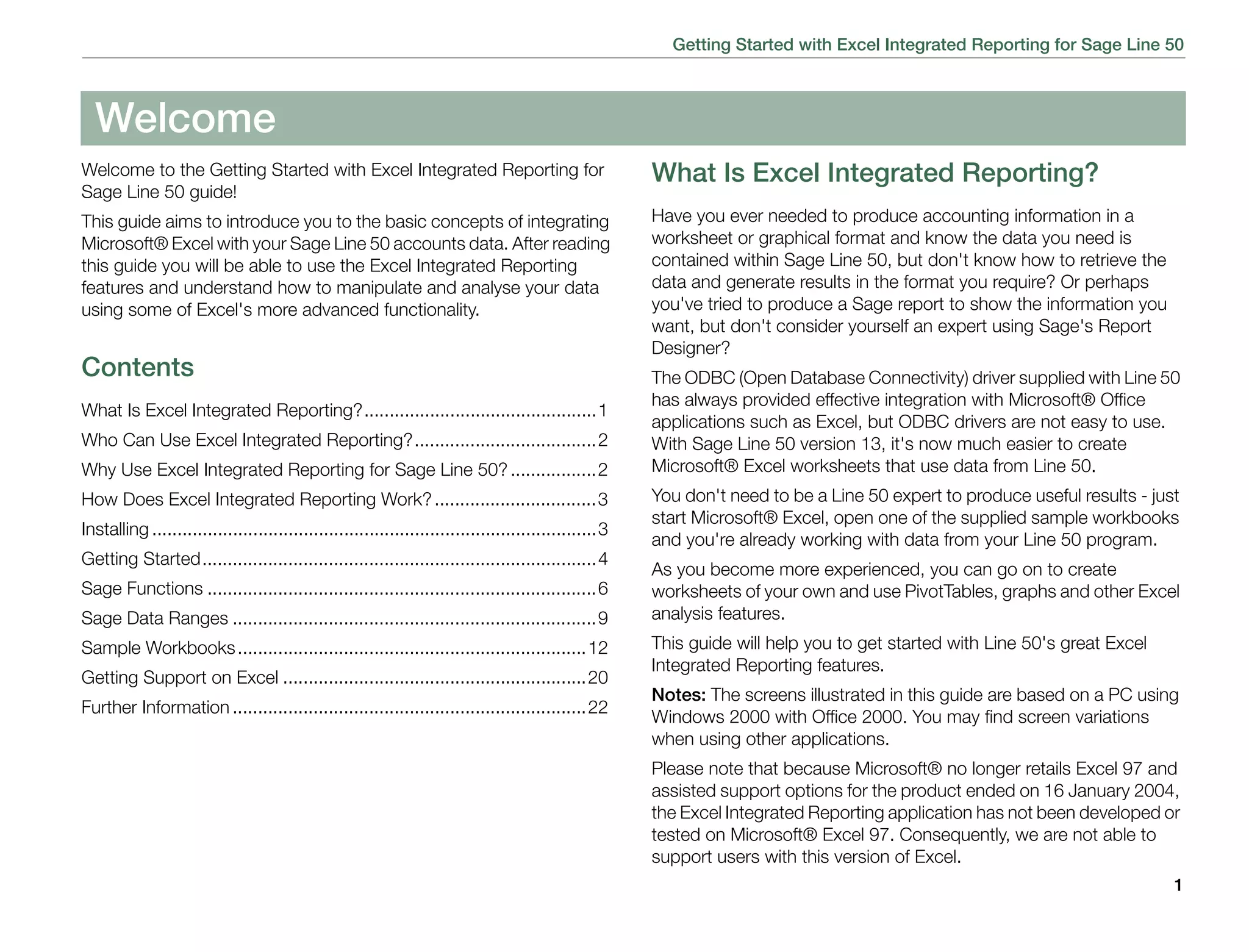 Getting started with excel integrated reporting for sage line 50 | PDF