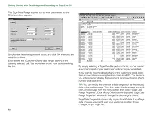 Getting started with excel integrated reporting for sage line 50 | PDF