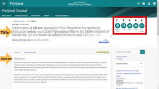 Getting Started with LIRN Library and ProQuest Central | PPTX | Databases | Computer Software ...