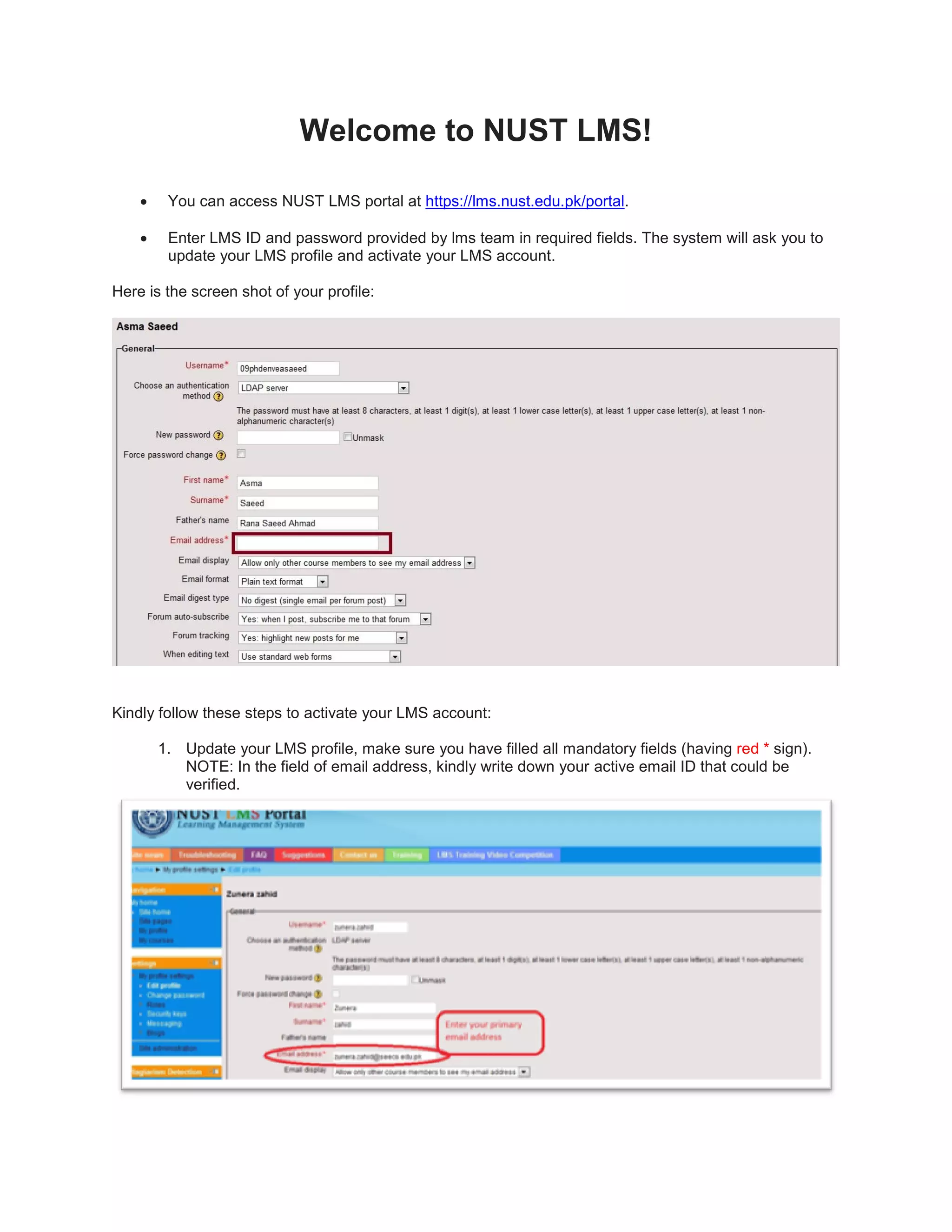 Getting started with NUST LMS | PDF