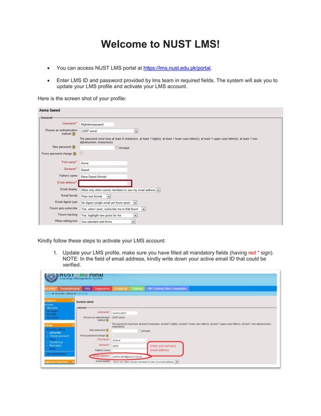 Getting started with NUST LMS | PDF