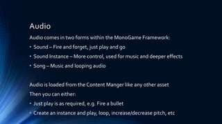 Getting started with MonoGame using 2D | PPTX