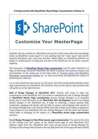 Getting started with SharePoint MasterPage Customization (Volume 2) | PDF