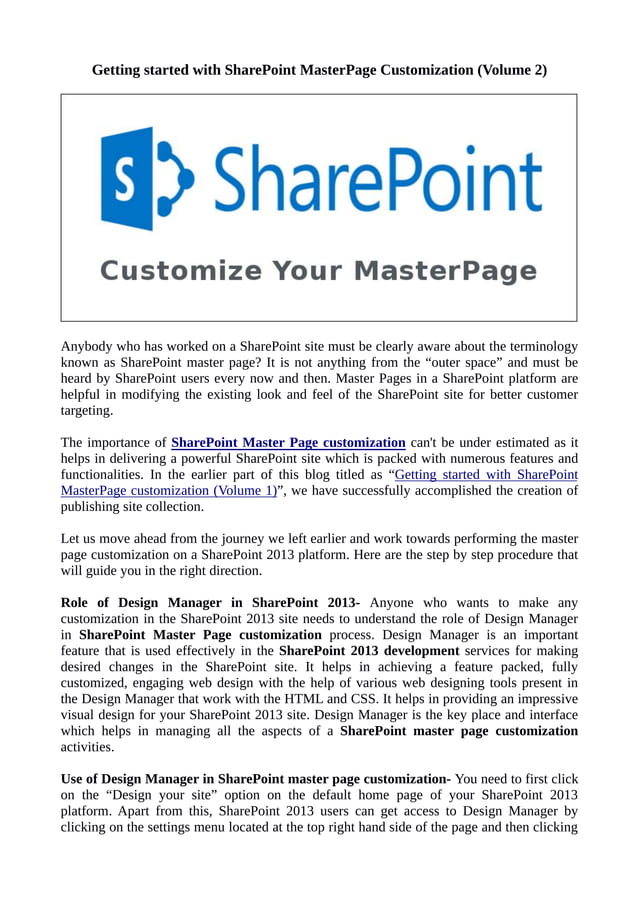 Getting started with SharePoint MasterPage Customization (Volume 2) | PDF