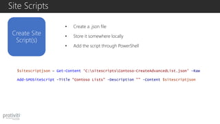 Getting Started with Site Designs and Site Scripts - SPSChi | PPTX | Web Design and HTML | Internet