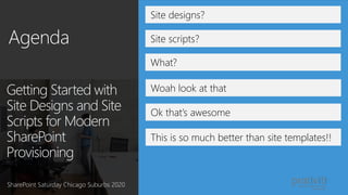 Getting Started with Site Designs and Site Scripts - SPSChi | PPTX | Web Design and HTML | Internet