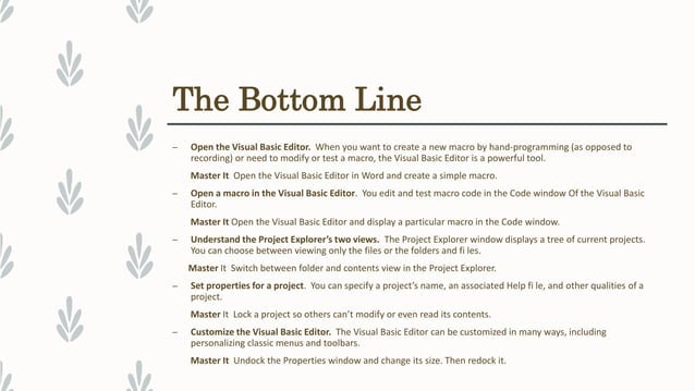 Getting started with the visual basic editor | PPT