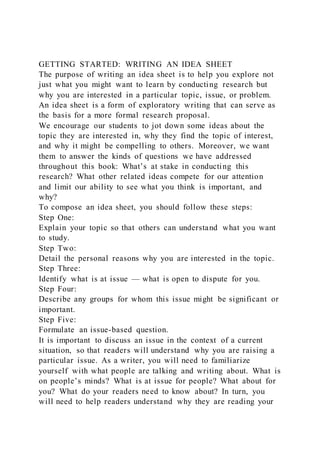 GETTING STARTED WRITING AN IDEA SHEETThe purpose of writing an | PDF