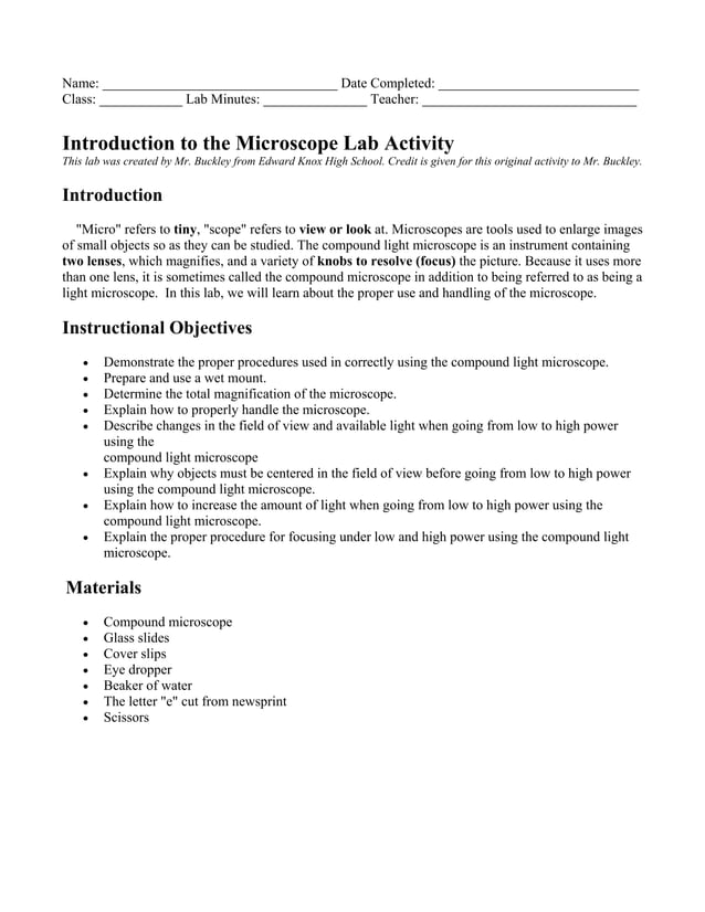 Getting To Know The Microscope Lab | PDF