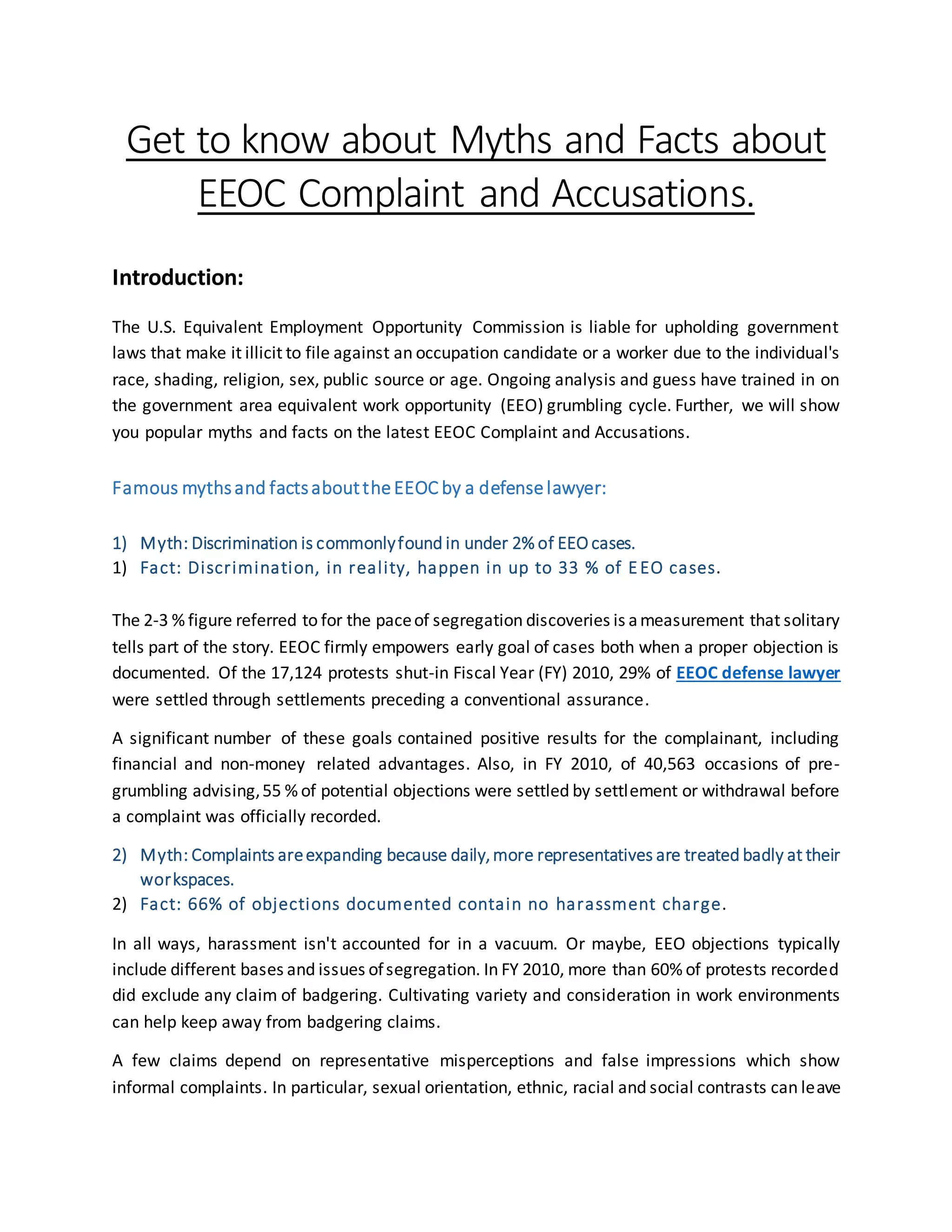 Get to know about myths and facts about eeoc complaint and accusations ...