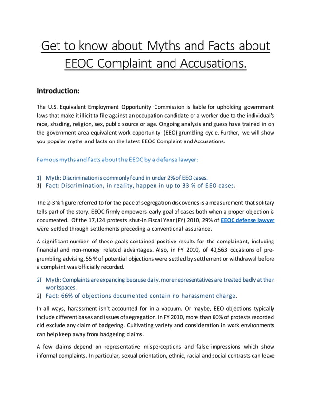 Get to know about myths and facts about eeoc complaint and accusations ...
